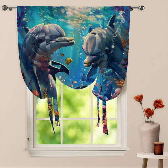 Dolphin Under The Sea Ocean Animals Window Curtain for Living Room ...