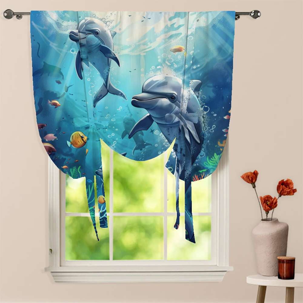 Dolphin Under The Sea Ocean Animals Window Curtain for Living Room ...