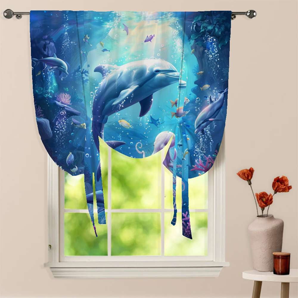 Dolphin Under The Sea Ocean Animals Window Curtain for Living Room ...