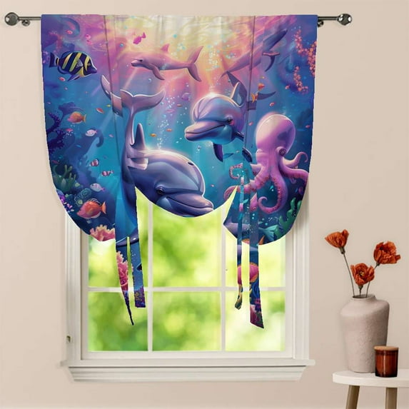 Dolphin Under The Sea Ocean Animals Window Curtain for Living Room ...