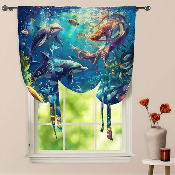 Dolphin Under The Sea Ocean Animals Window Curtain for Living Room ...