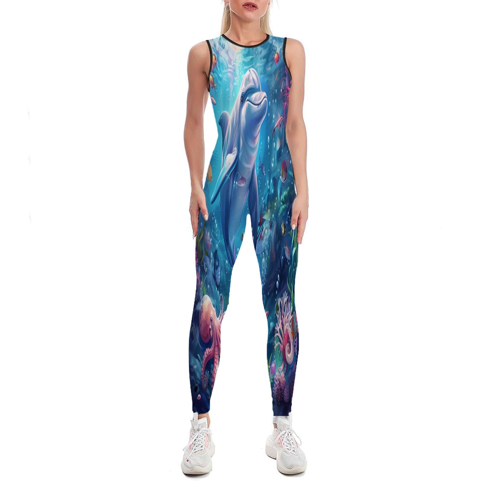 Dolphin Under The Sea Ocean Animals Women's One Piece Yoga Jumpsuits ...