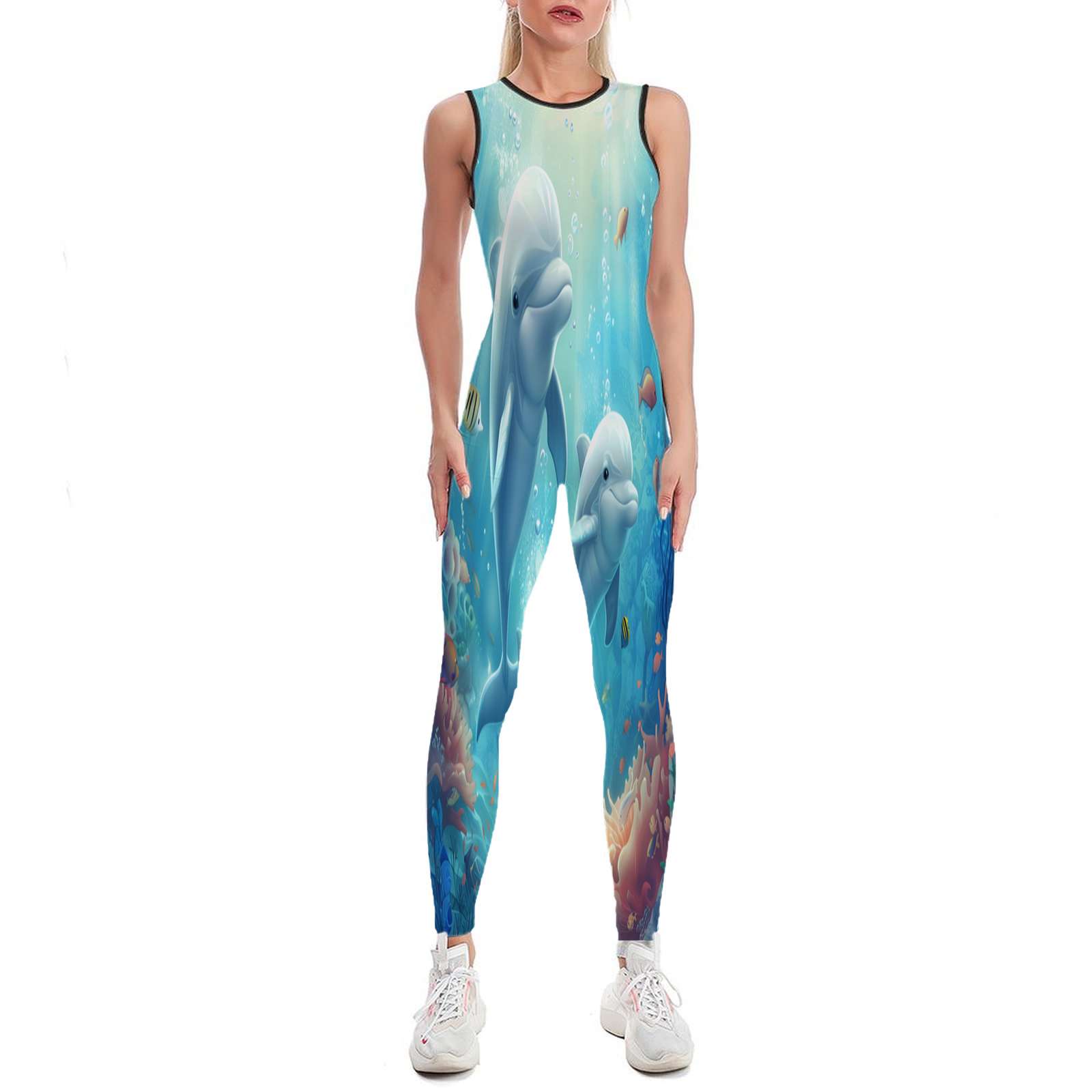 Dolphin Under The Sea Ocean Animals Women's One Piece Yoga Jumpsuits ...