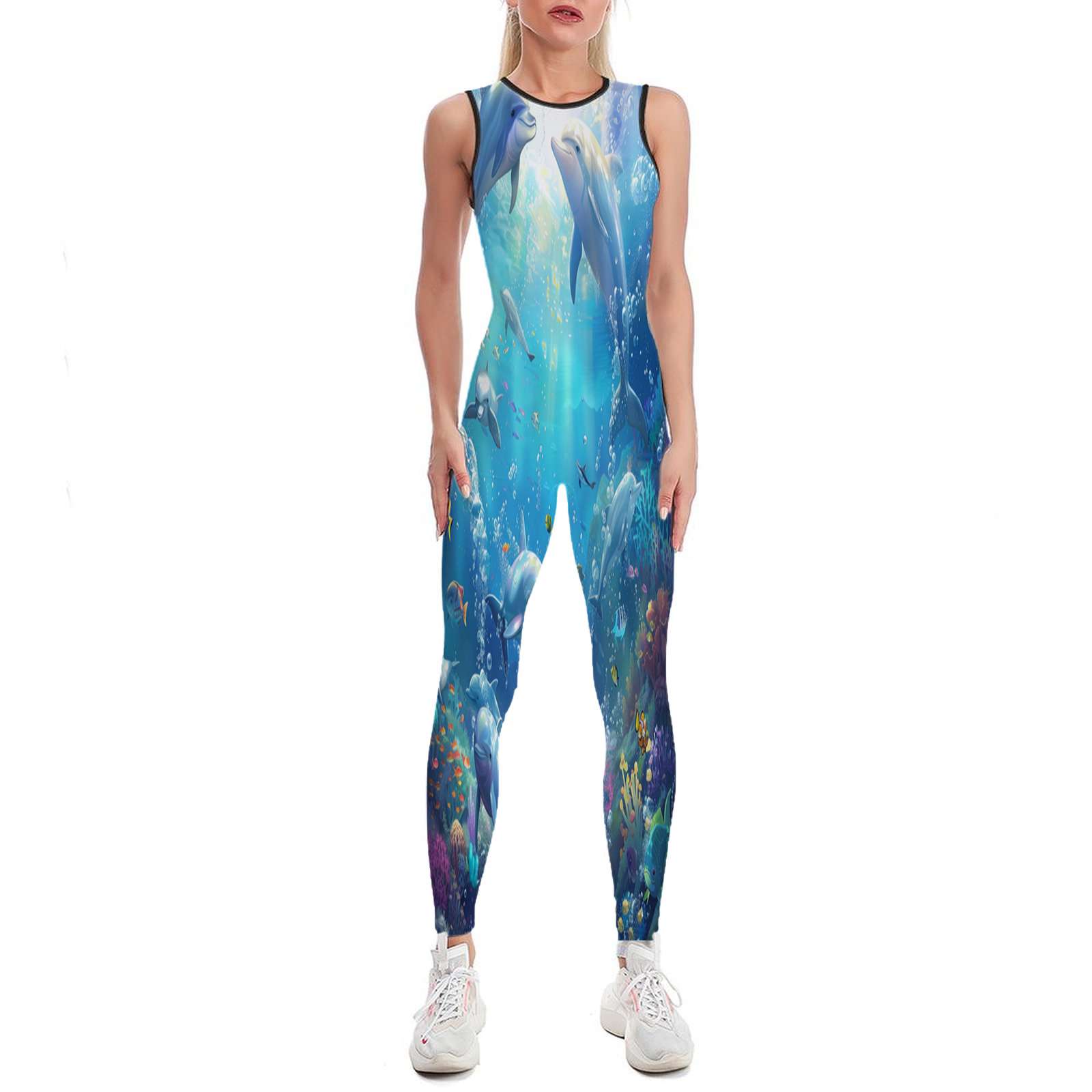 Dolphin Under The Sea Ocean Animals Women's One Piece Yoga Jumpsuits ...