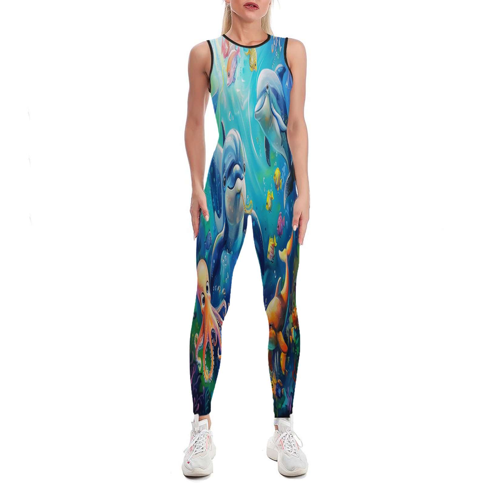 Dolphin Under The Sea Ocean Animals Women's One Piece Yoga Jumpsuits ...