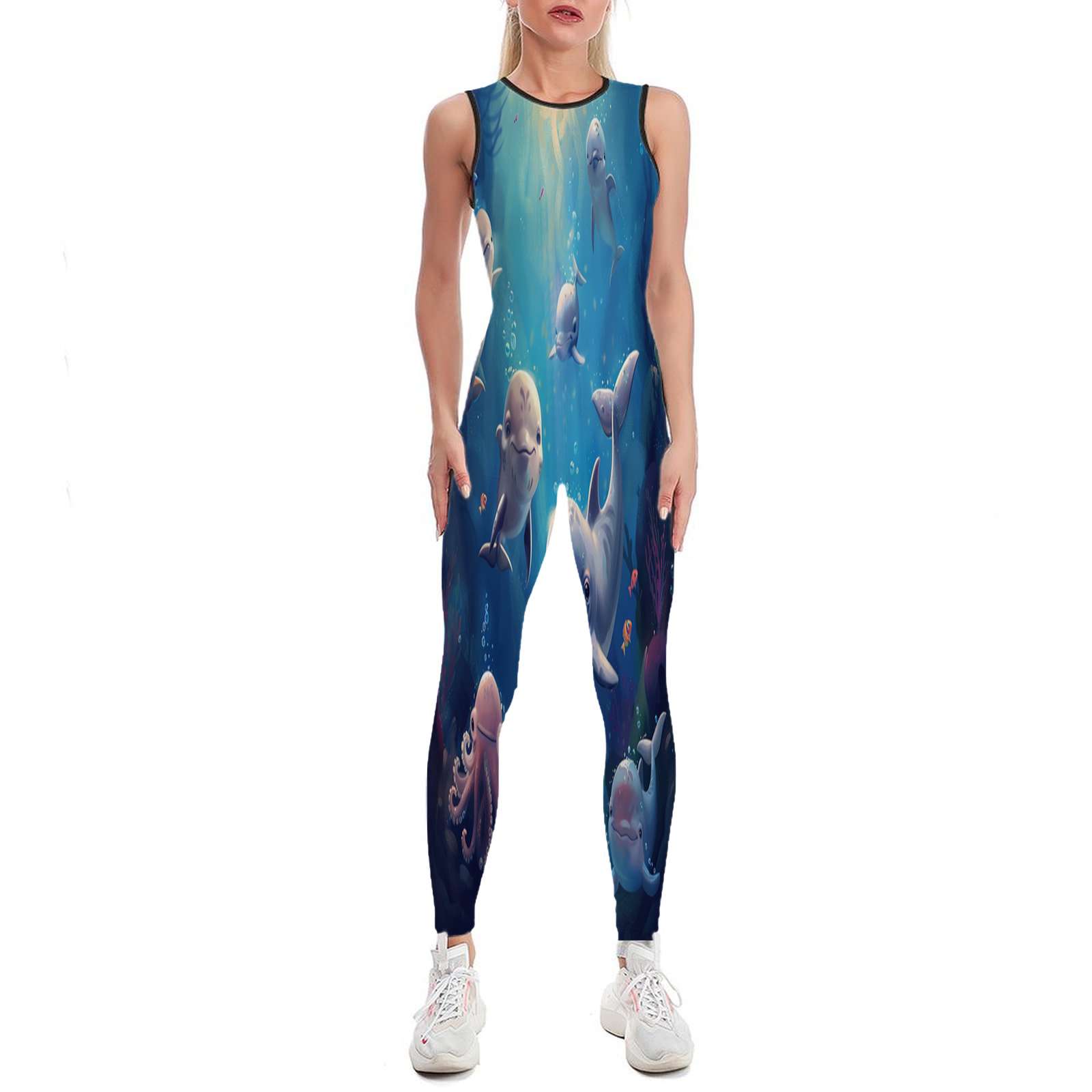Dolphin Under The Sea Ocean Animals Women's One Piece Yoga Jumpsuits ...