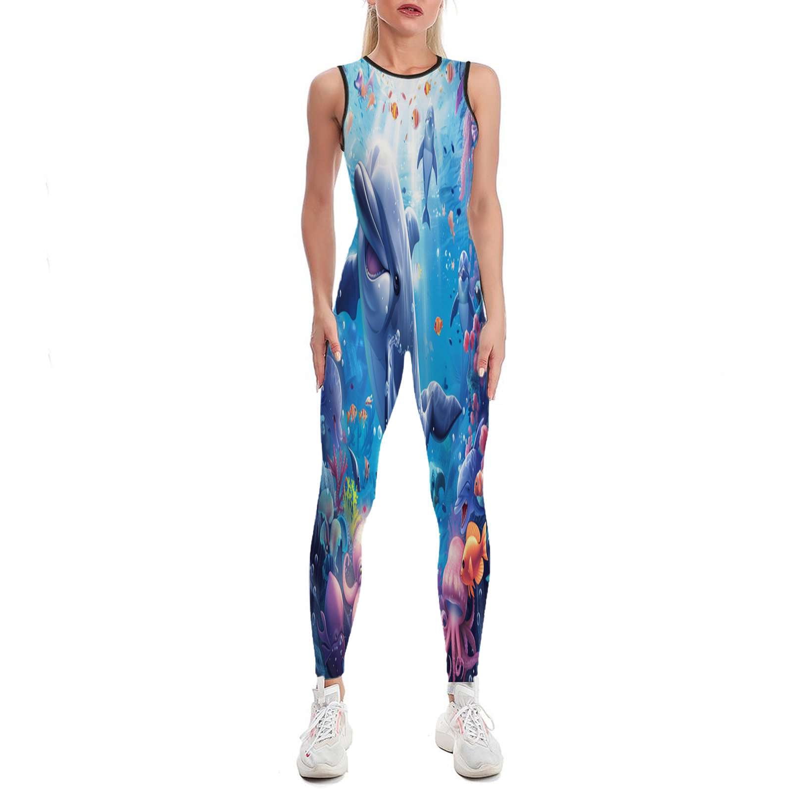 Dolphin Under The Sea Ocean Animals Women's One Piece Yoga Jumpsuits ...