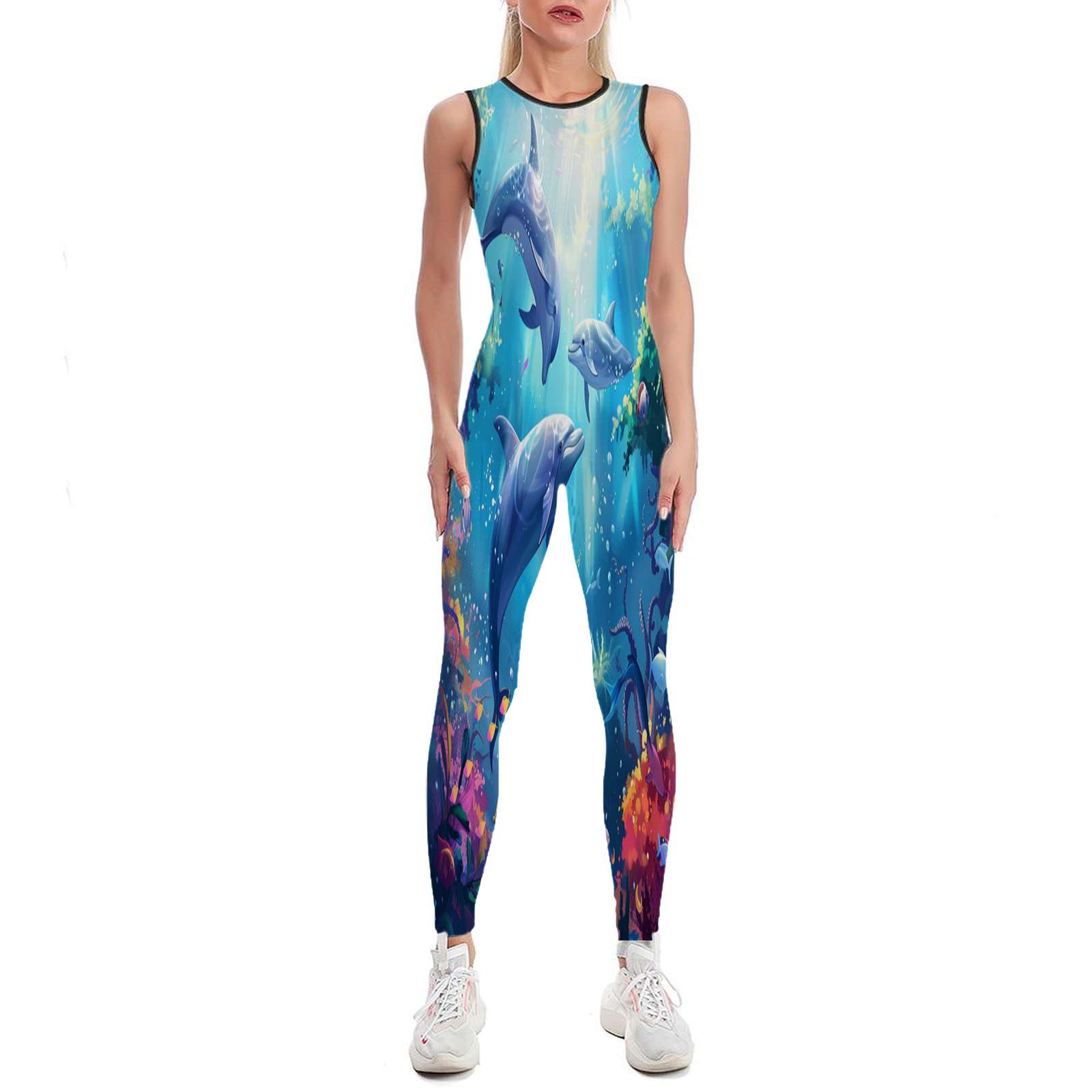 Dolphin Under The Sea Ocean Animals Women's One Piece Yoga Jumpsuits ...