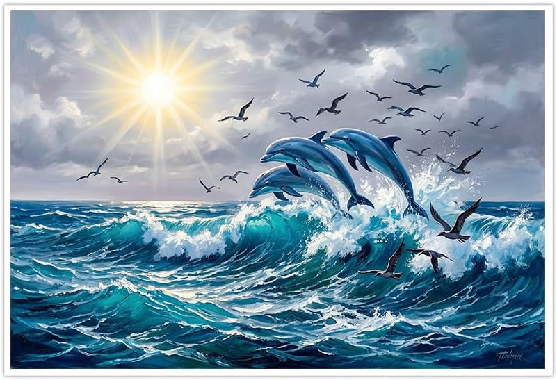 Dolphin Wall Art Canvas Posters Ocean Scene Jumping Dolphins Prints ...