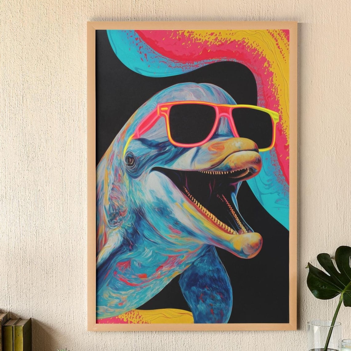 Dolphin Wall Art - Funky Sea Animal With Sunglasses Poster - Tropical ...