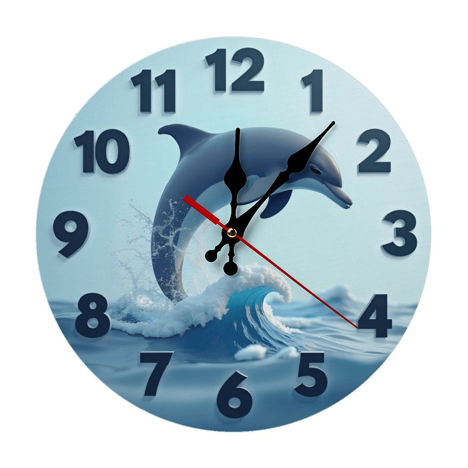 Dolphin Wall Clock 10 Inch Silent Non Ticking Round Wooden Clock ...