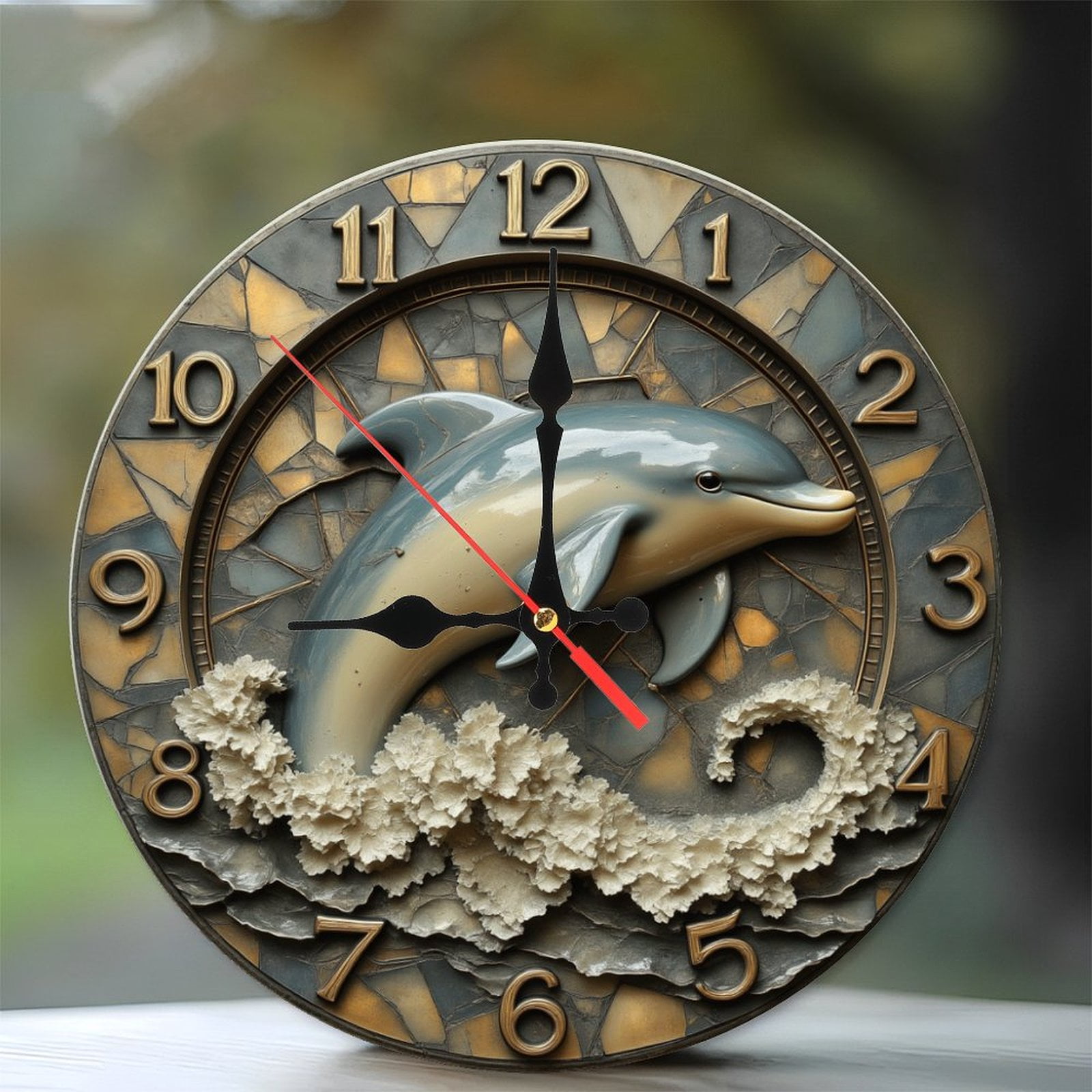 Dolphin Wall Clock 10-Inch Silent Wooden Wall Clock, Battery Operated ...