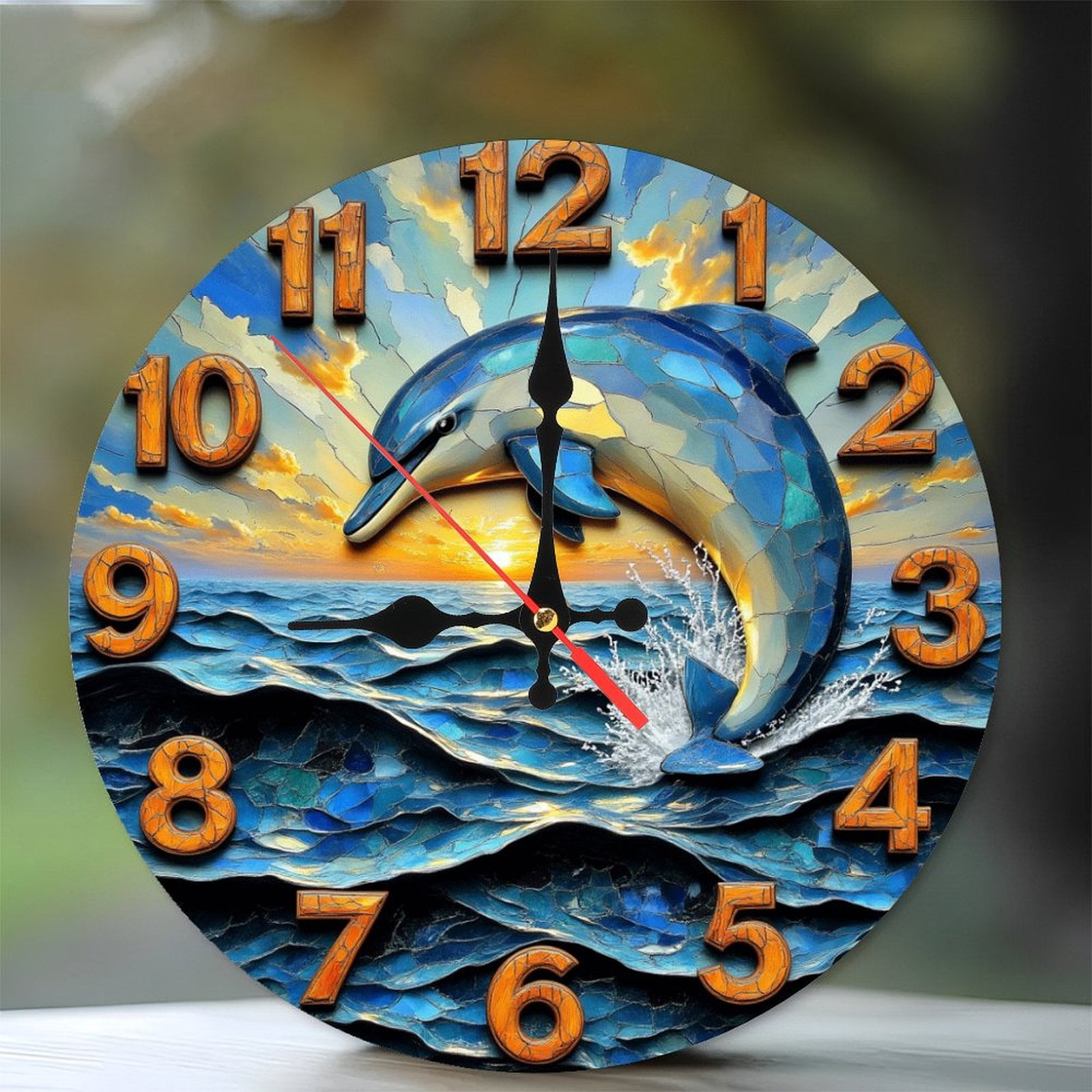 Dolphin Wall Clock Art 10-Inch Silent Wooden Wall Clock, Battery ...
