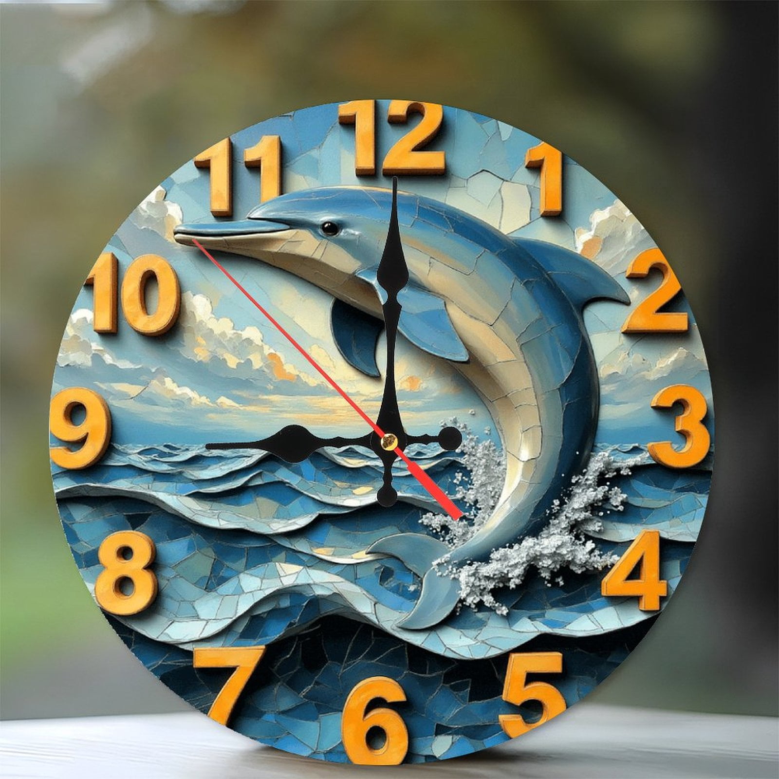 Dolphin Wall Clock Decorative Ocean Art Home Decor 10-Inch Silent ...