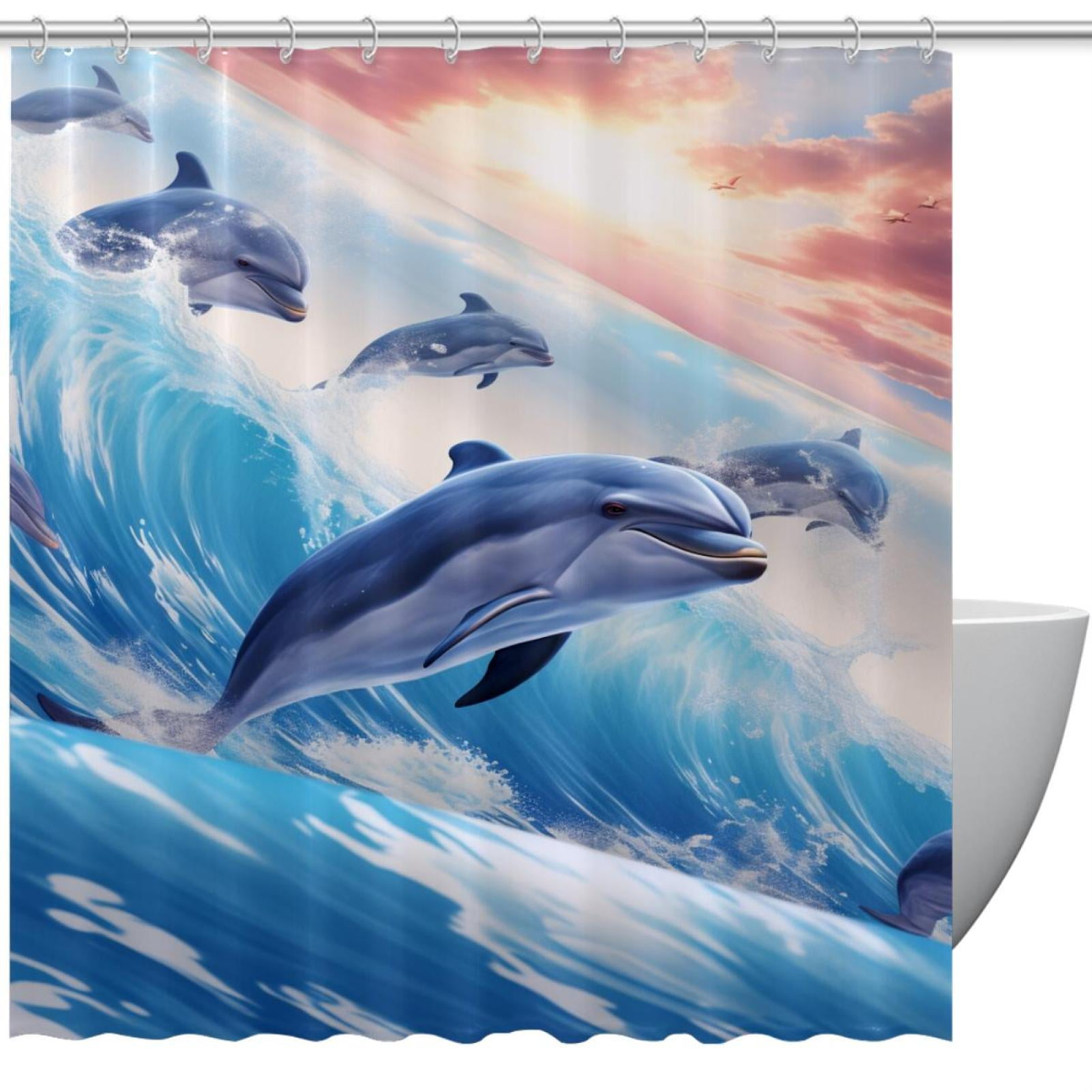 Dolphin Waterproof Bathroom Decoration Shower Curtain Set with Hook ...