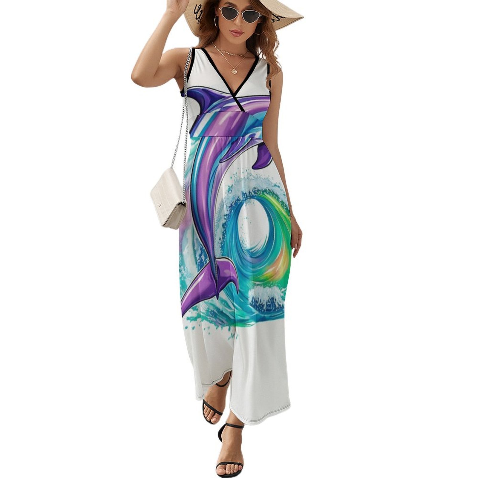 Dolphin Wave Splash Art Dress Fashion Boho Beach Long Dresses Female ...