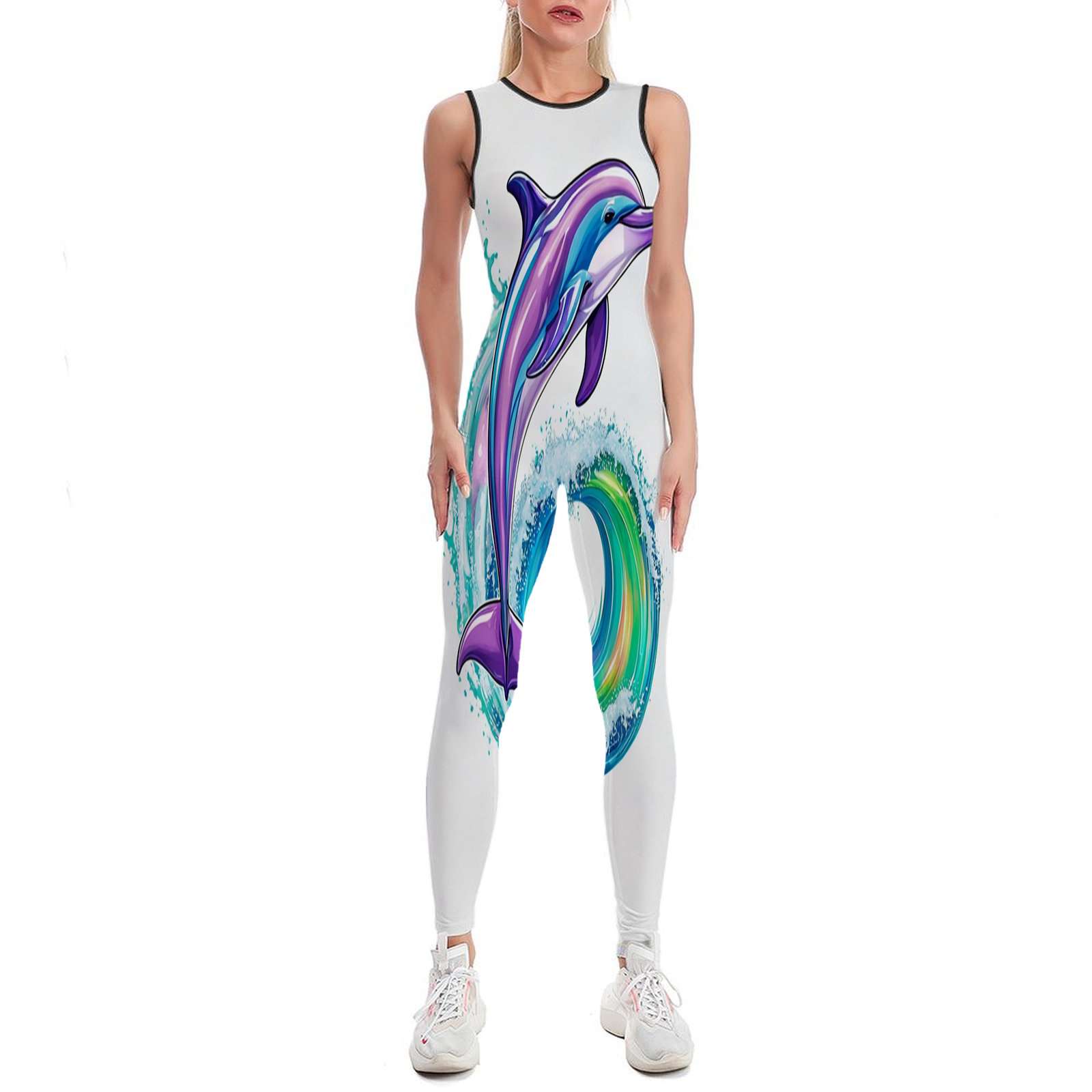 Dolphin Wave Splash Art Women's One Piece Yoga Jumpsuits Leggings ...