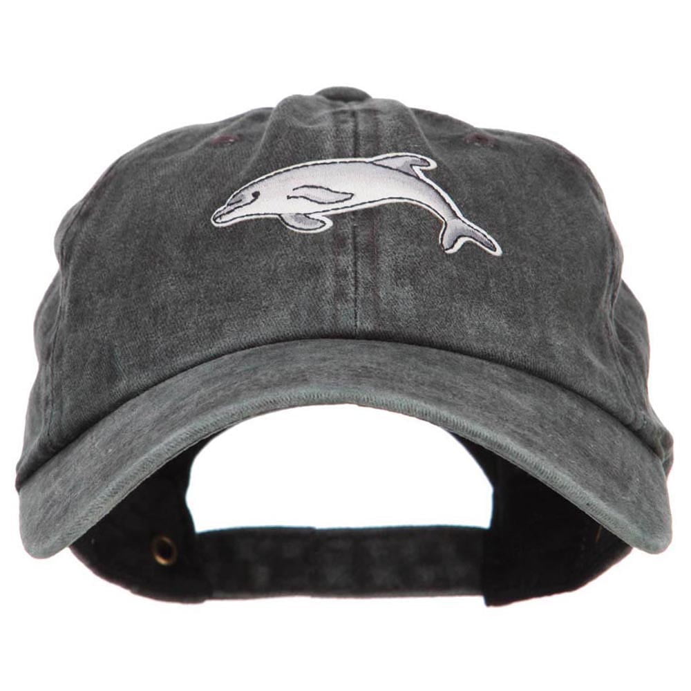 Dolphin Wild Animal Patched Washed Cotton Twill Cap - Black OSFM ...