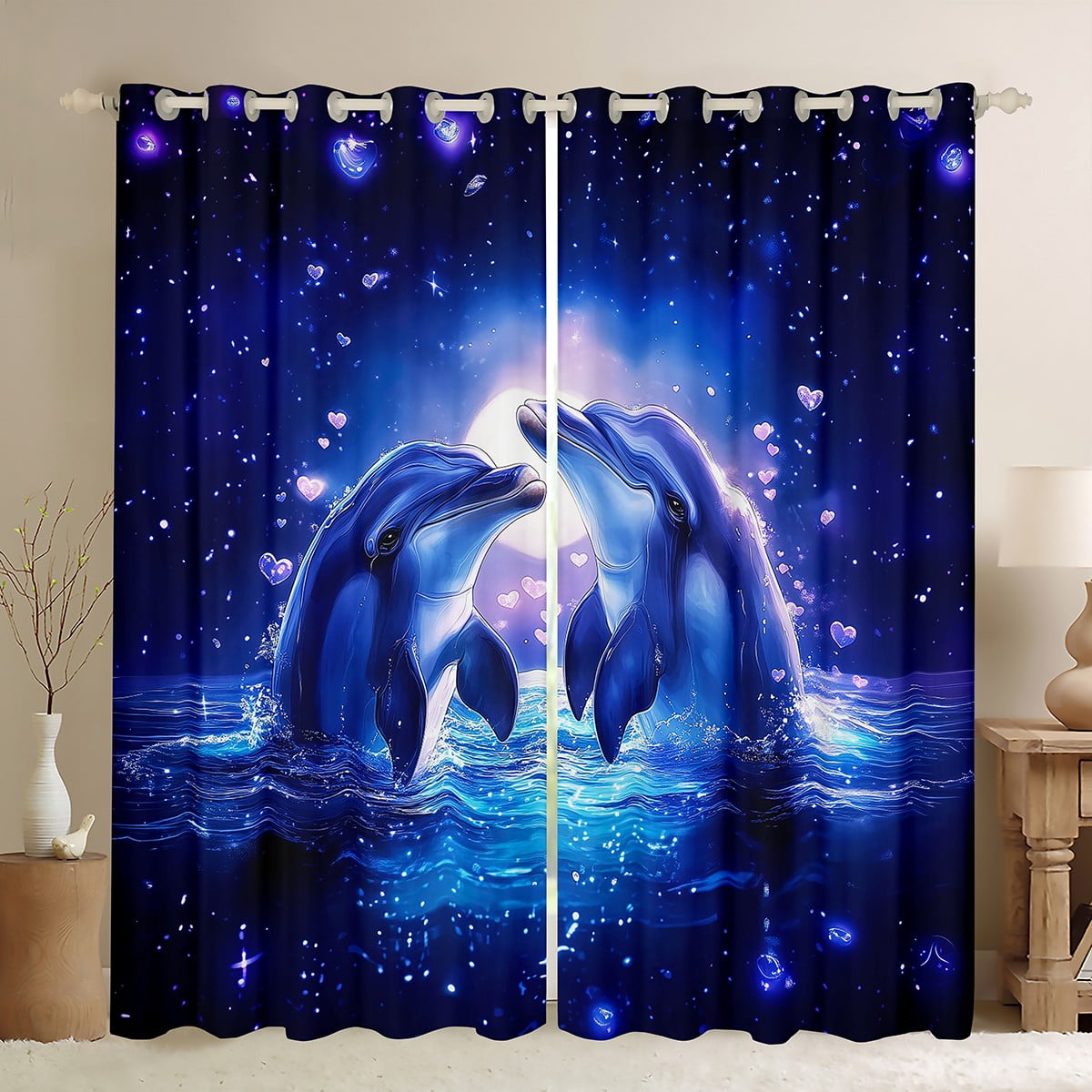 Dolphin Window Curtain,Ocean Animals Curtains,Couple Lover Theme Window ...