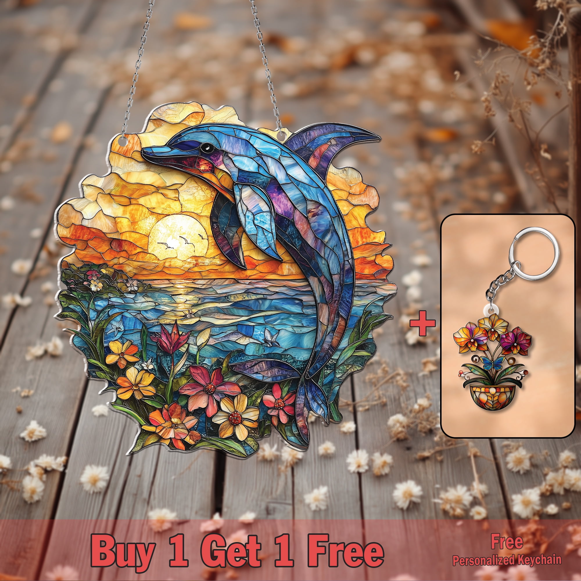 Dolphin Window Hanging - Stunning Dolphin Suncatcher with Sunset ...