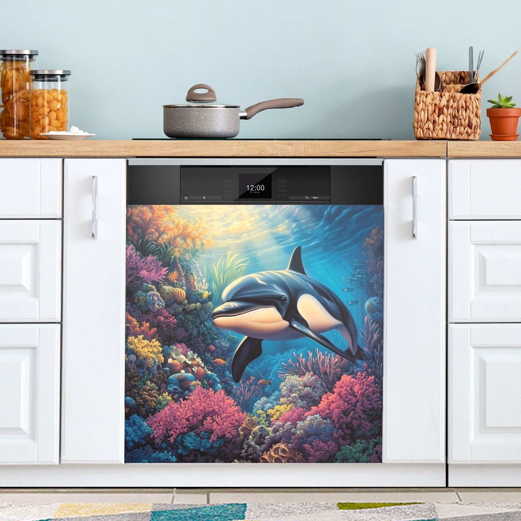 Dolphin and Corals Dishwasher Magnet Cover for Washers Fridge Panel ...