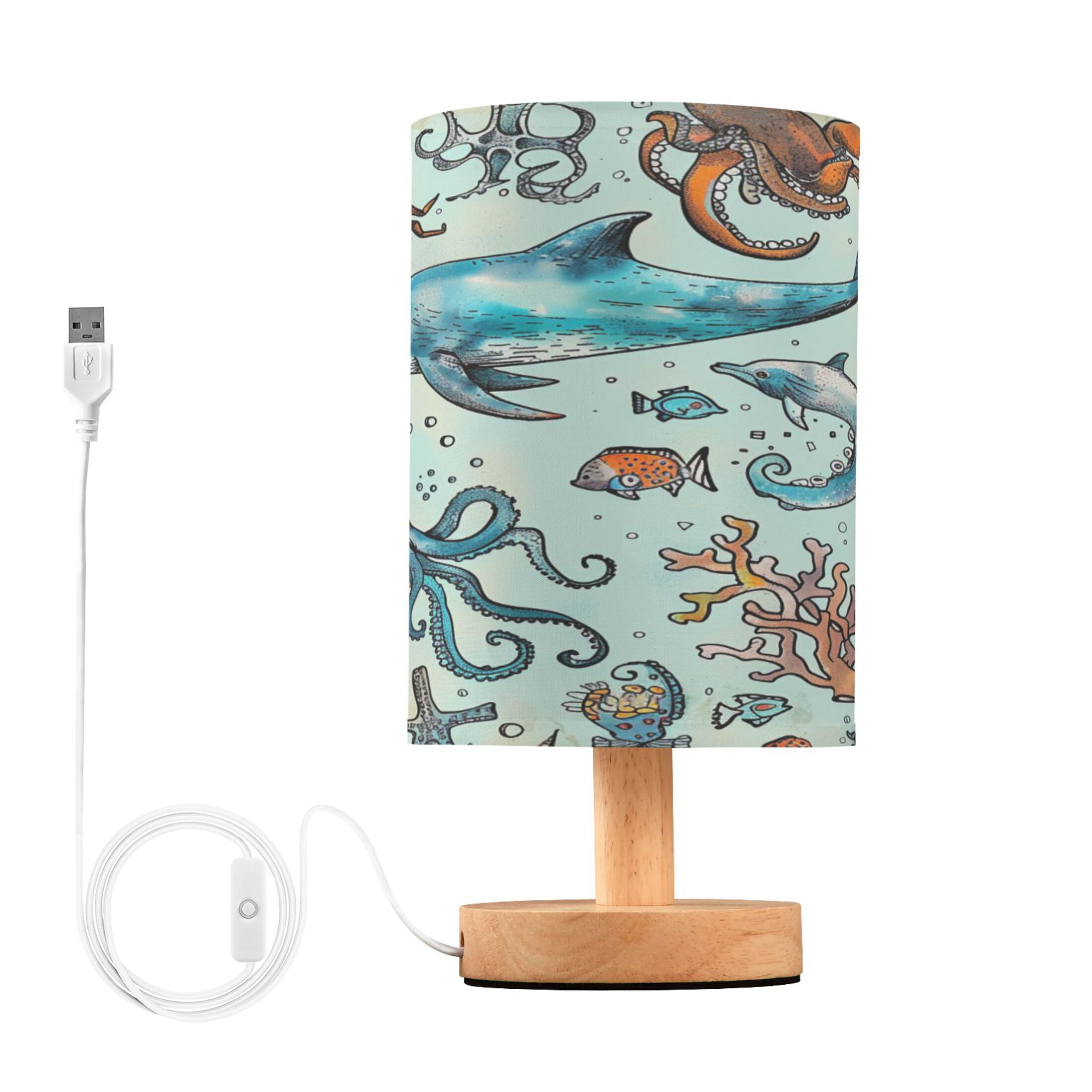 Dolphin and Octopus Bedside Table Lamp Desk Warm Lights with USB ...