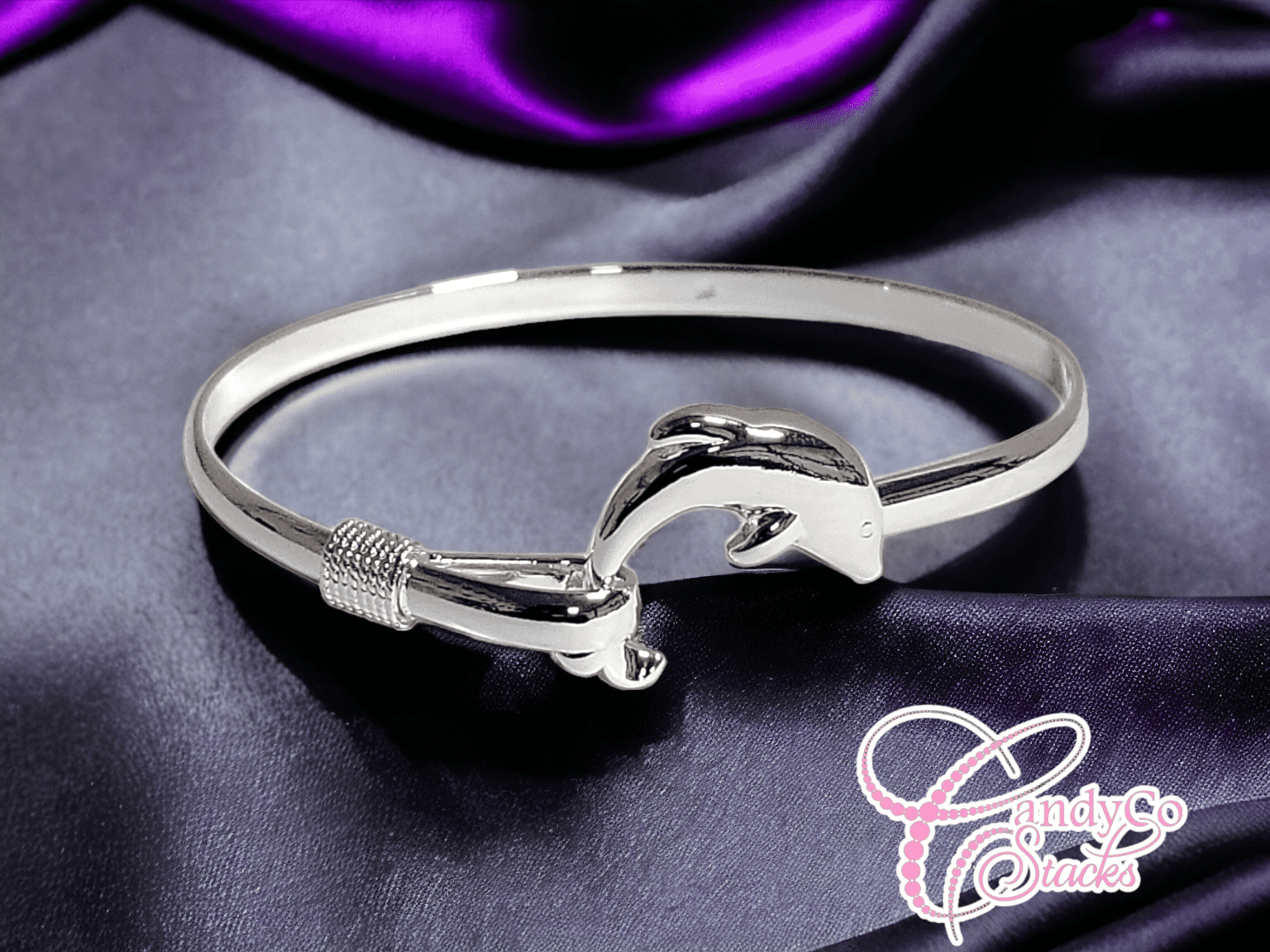 Dolphin ends West Indian stacking bangle sterling silver textured ...