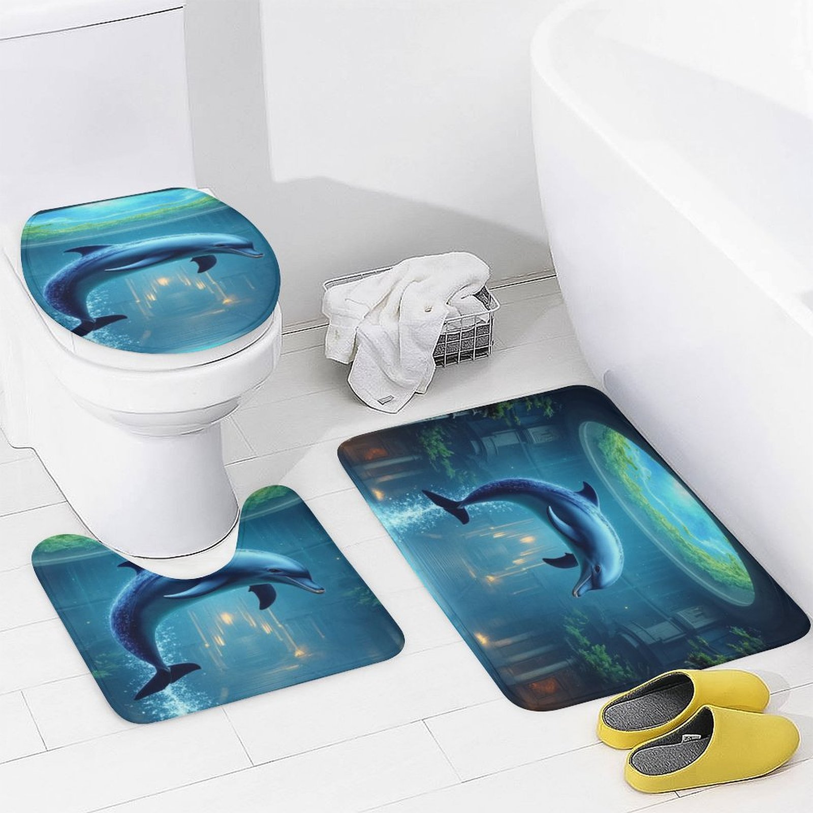 Dolphin in Ancient Ruins Bathroom Mats Sets 3 Piece, Bath Mat Earth ...