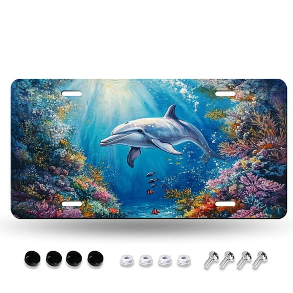 Dolphin in Colorful Underwater Scene License Plate Frame, Decorative ...