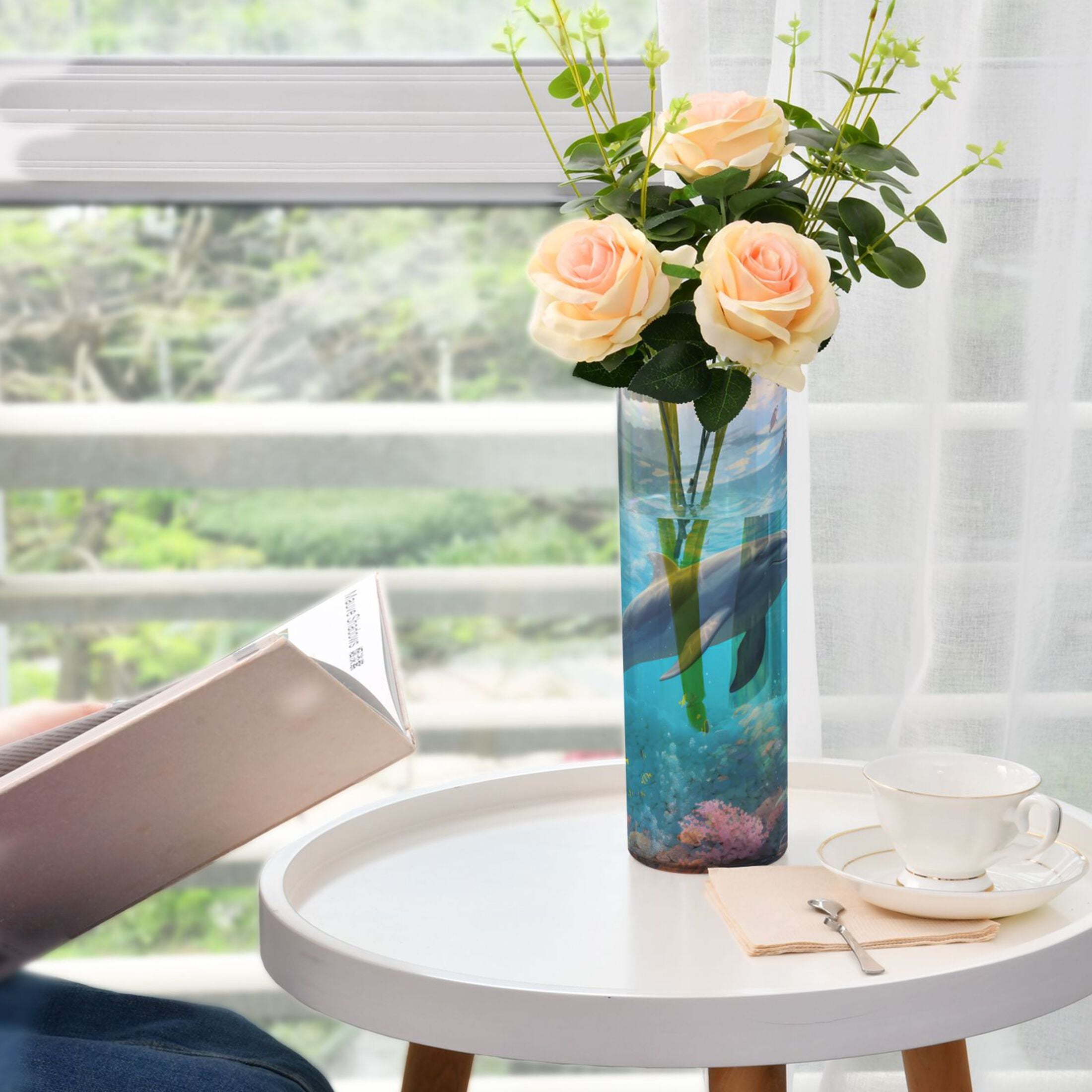 Dolphin in Ocean Flower Vase 11.8x3.9 inch Vases Clear Non Breakable ...