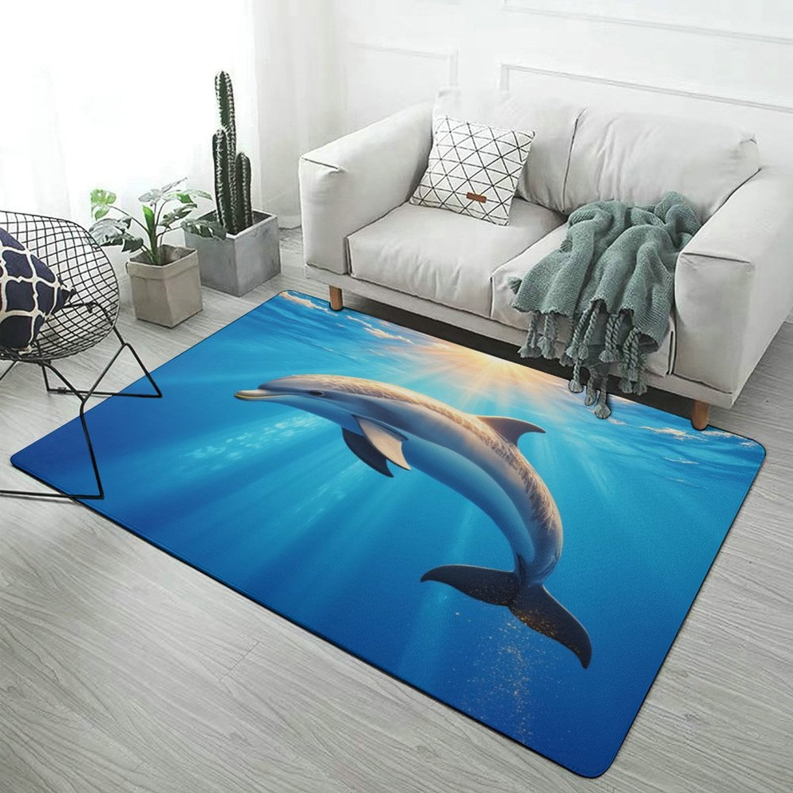 Dolphin in Sunlit Waters Carpet Style Living Room Bedroom Rug Soft ...