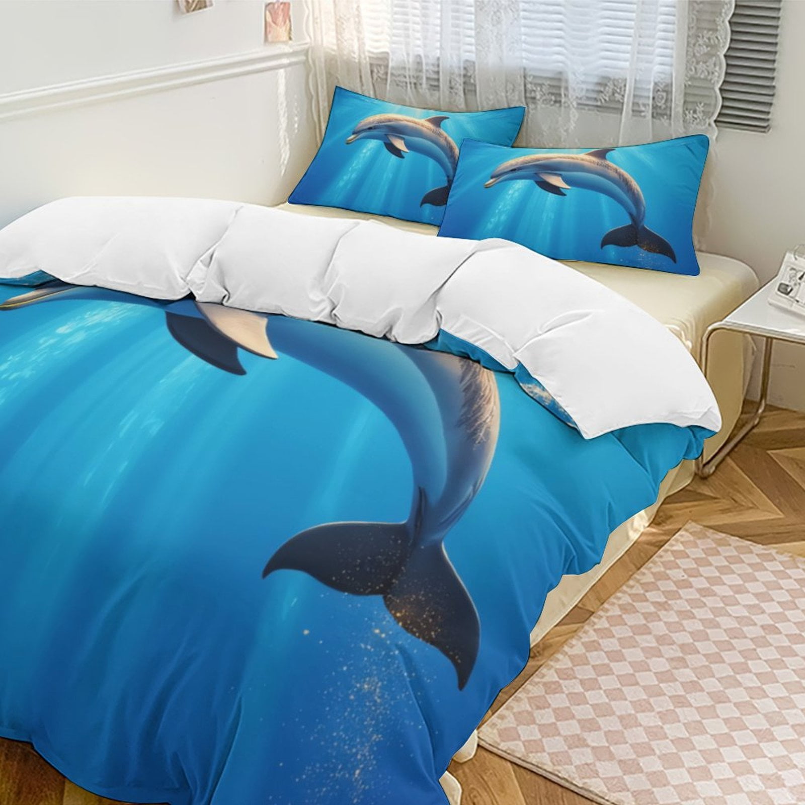 Dolphin in Sunlit Waters Duvet Cover Set Themed Multicolor Polyester ...