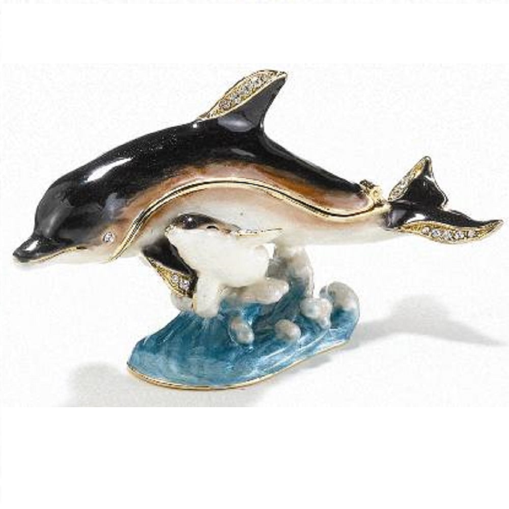 Dolphin with Baby Bejeweled Enamel Jewelry Trinket Keepsake Box ...