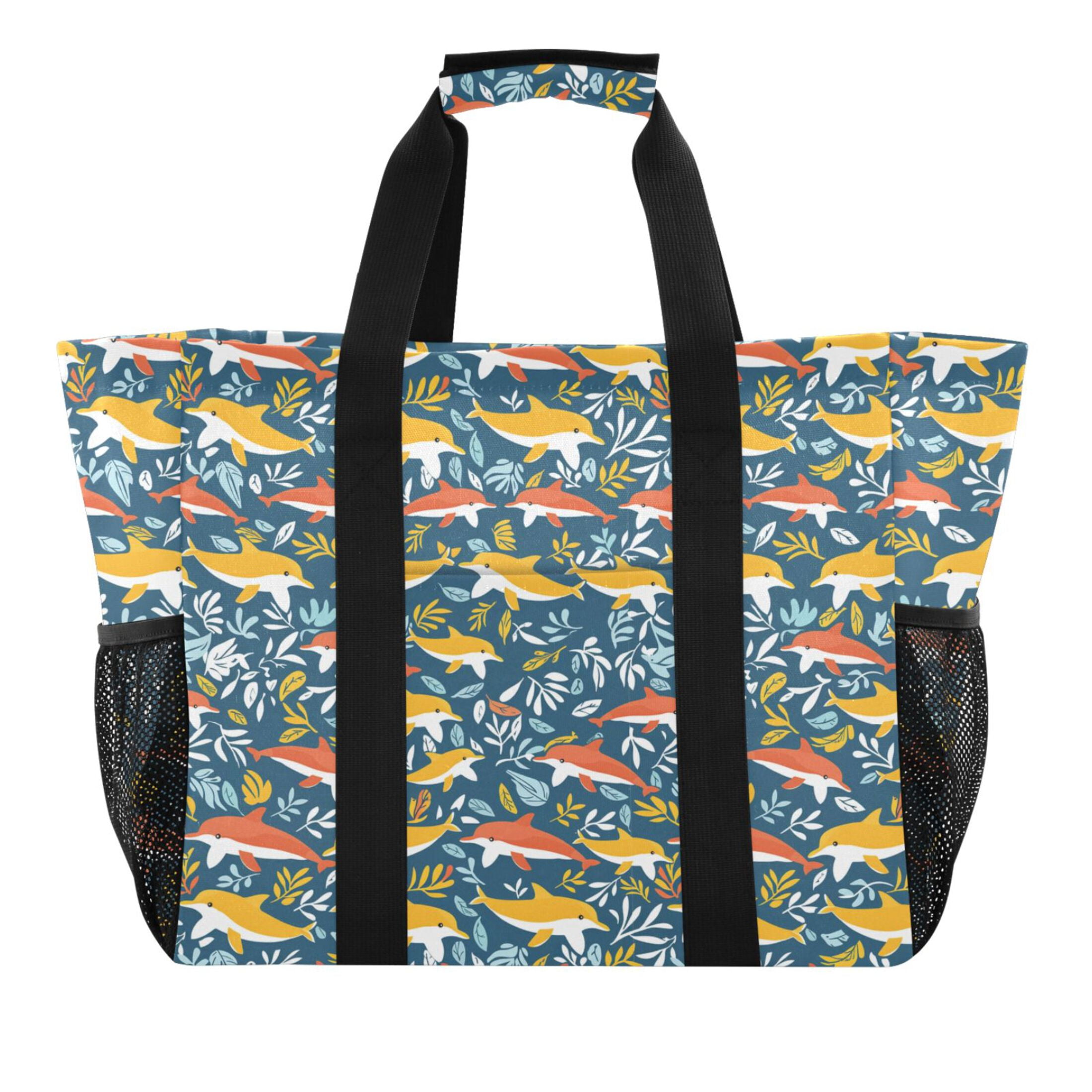 Dolphin with Seaweed Reusable Grocery Bags with Handle Side Pocket ...