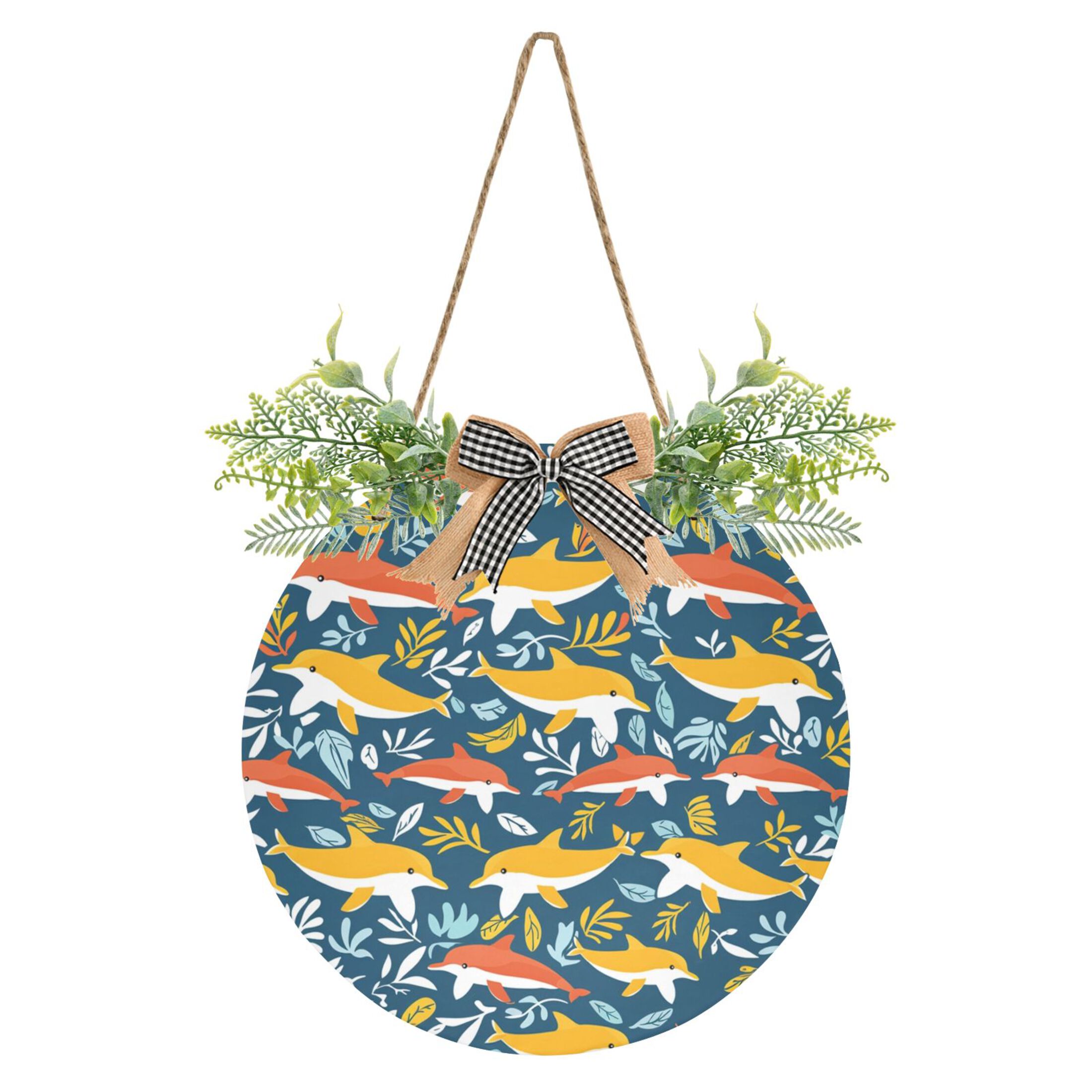 Dolphin with Seaweed Welcome Front Door Sign Round 12 inch Porch ...