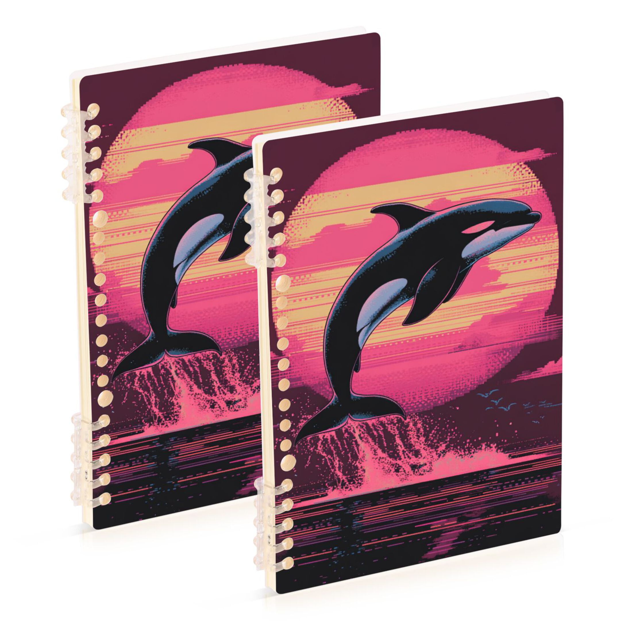 Dolphin with Sunset Vintage Lined Spiral Journal Notebook 60 Pages A5 ...