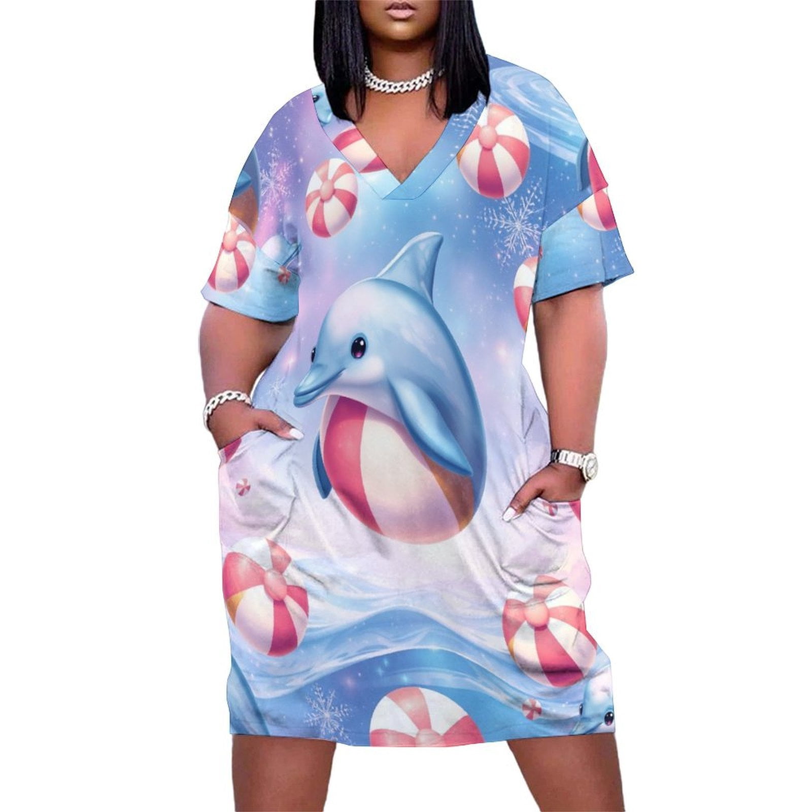 Dolphins Beach Balls Sky Loose Pocket Dress Dress for Women Dress Women ...