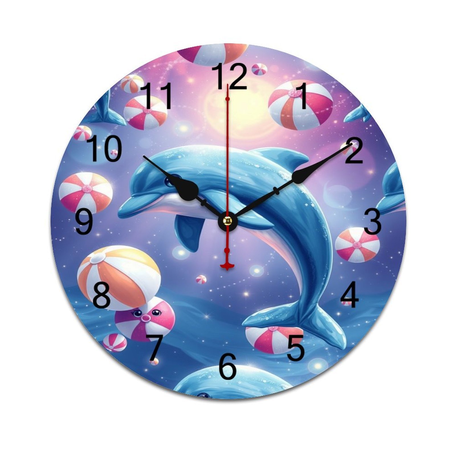 Dolphins Beach Balls Space Silent Wall Clock Movement Battery Clock ...