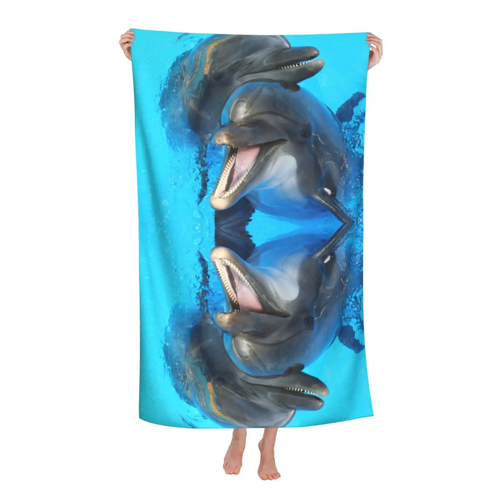 Dolphins Beach Towel Moon Super Soft Plush Beach Bath Pool Towel Blue ...