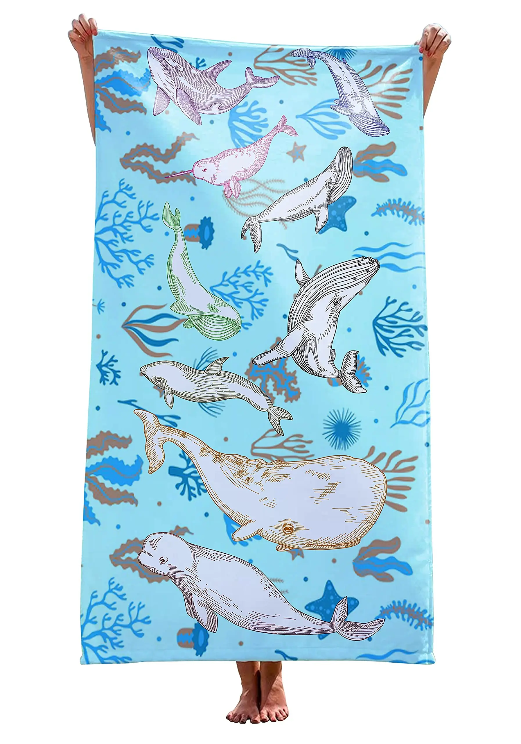 Dolphins Beach Towel Moon Super Soft Plush Beach Bath Pool Towel Blue ...