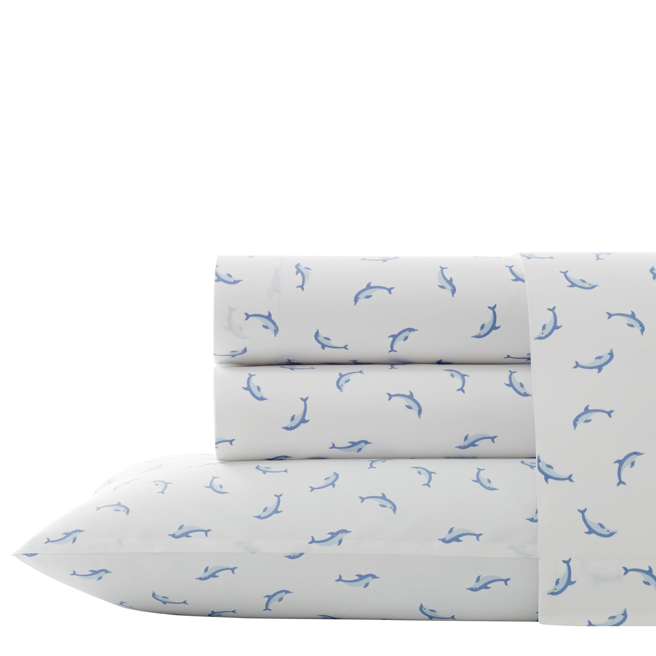 Poppy & Fritz Dolphins Blue Sheet Set, Full Size, 100% Cotton Percale ...
