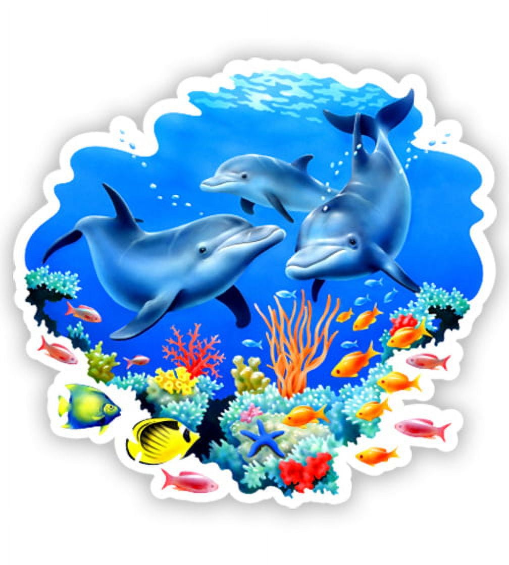 Dolphins Coral Reef - 12" Vinyl Sticker Waterproof Decal - Walmart.com