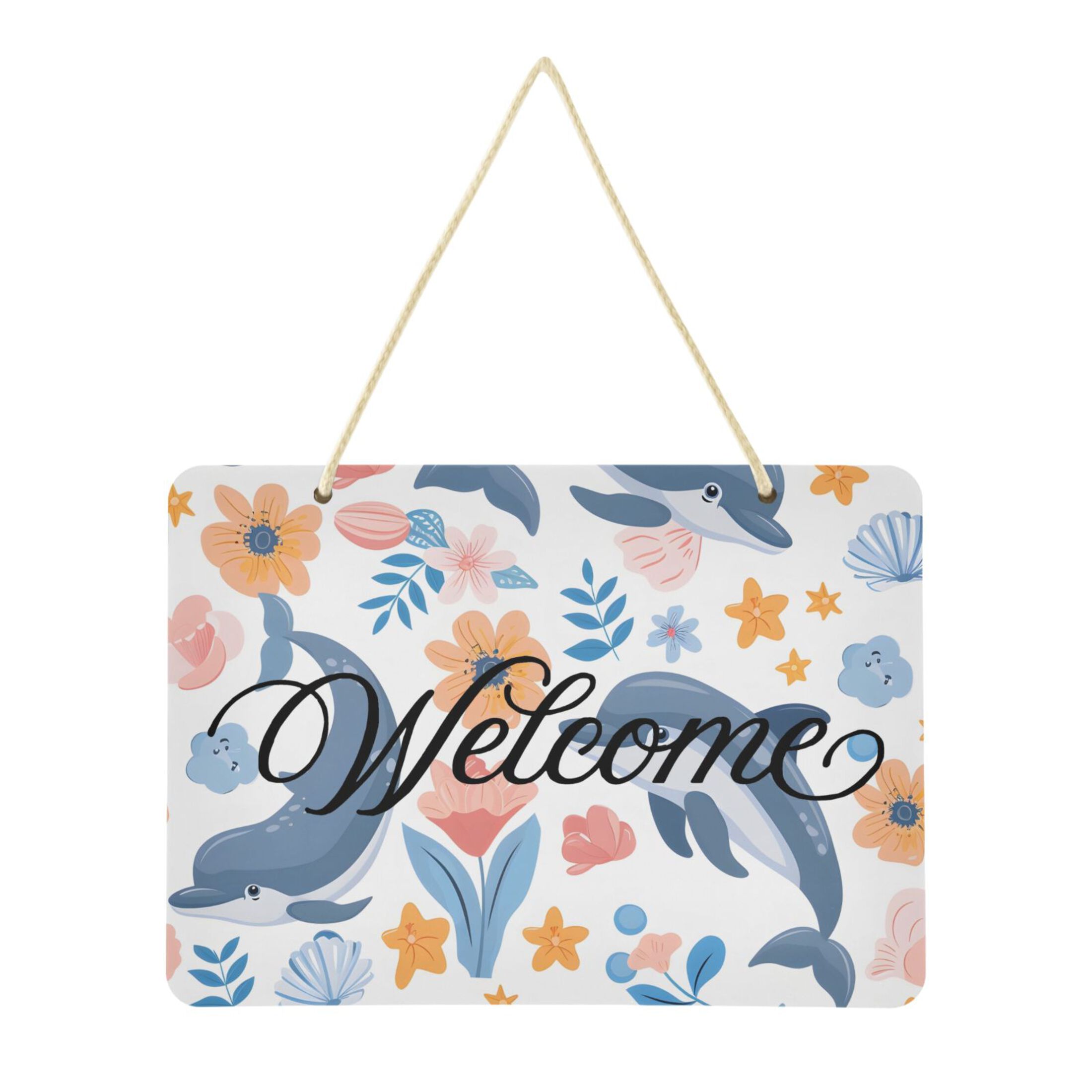 Dolphins Flower Shell Leaf Welcome Sign Front Door PVC 14x10 inch ...