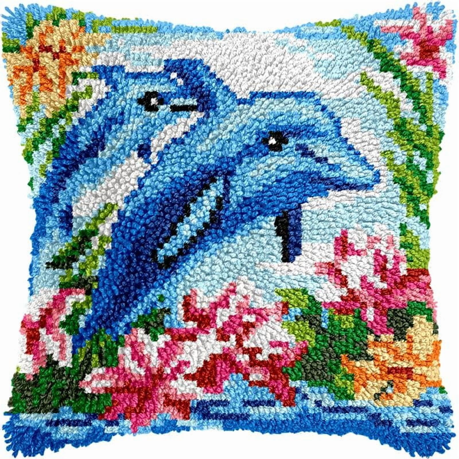 Dolphins & Flowers Latch Hook Pillows Kits Cushion Pillow Cover with ...