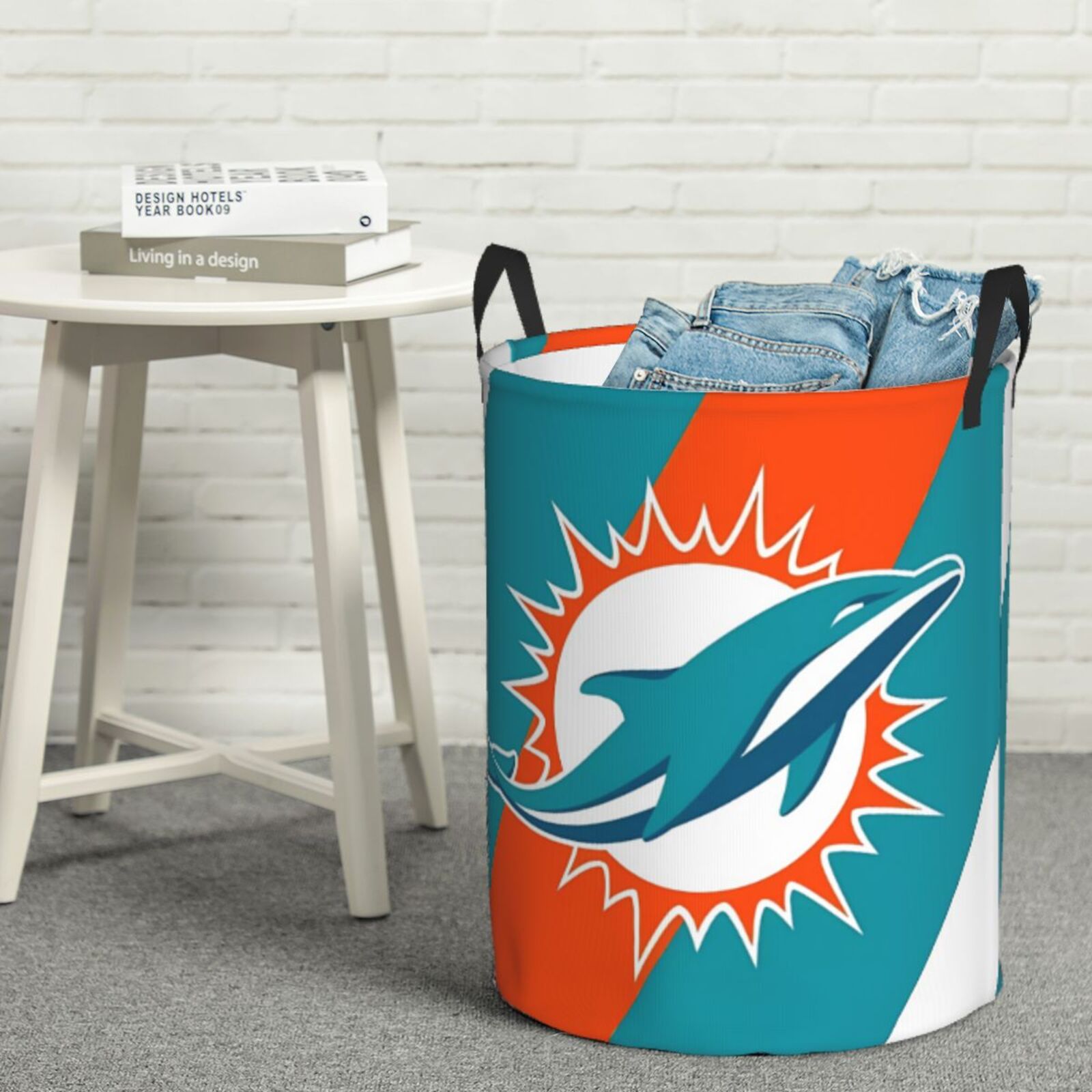 Dolphins Football Team Custom Laundry Basket with Handle Round Single ...