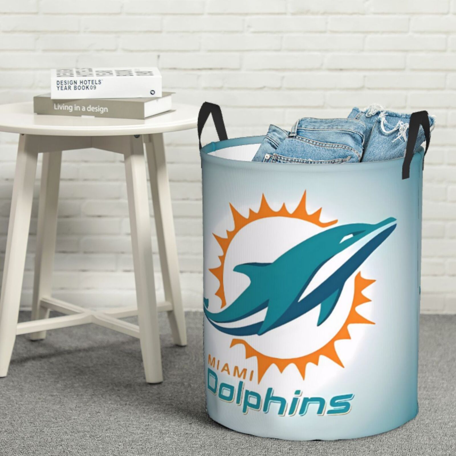 Dolphins Football Team Custom Laundry Basket with Handle Round Single ...