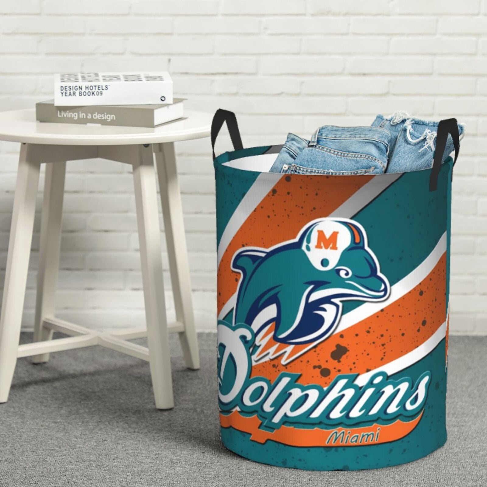 Dolphins Football Team Custom Laundry Basket with Handle Round Single ...