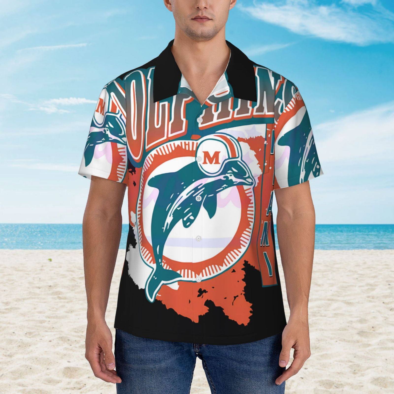 Dolphins Football Team Men's Short Sleeve Hawaiian Dhirt, Men's Loose ...