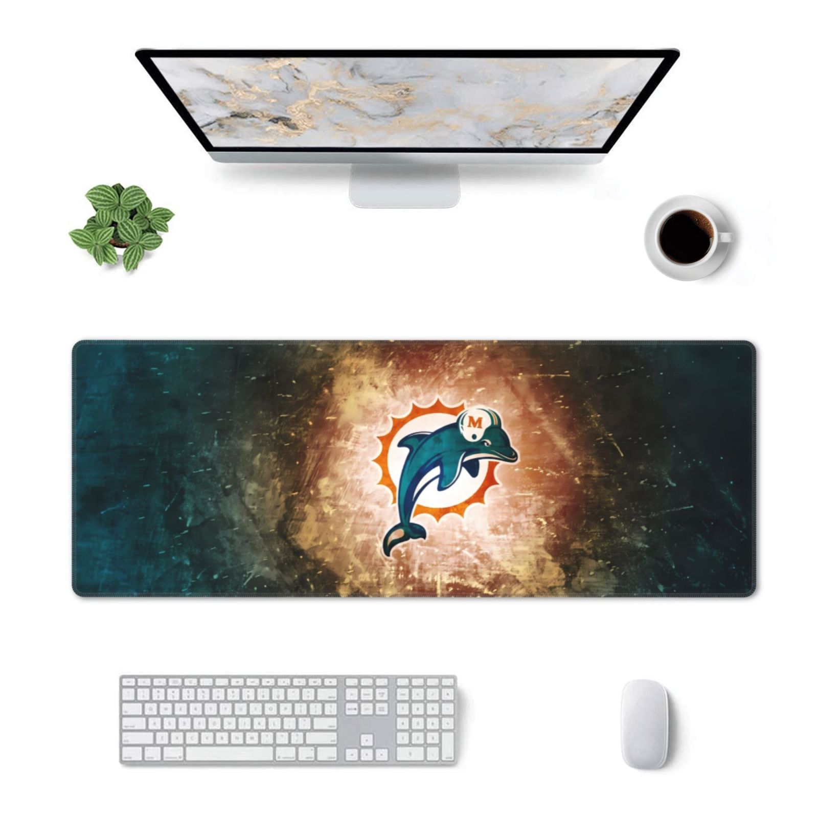 Dolphins Football Team Pattern Oversized Rubber Keyboard Pad 12x31.5 ...