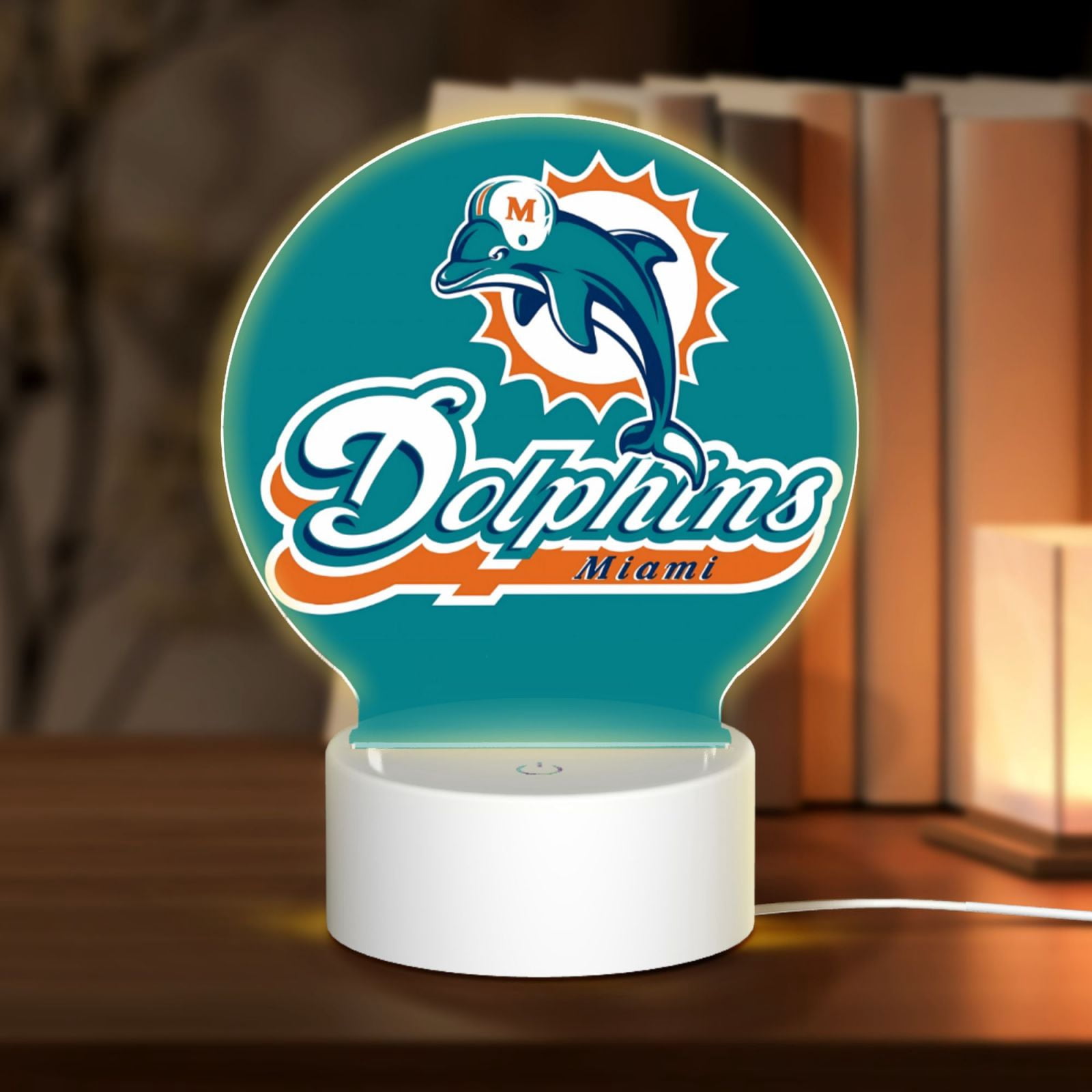 Dolphins Football Team Round Acrylic Night Light Plug-in USB, Dimmable ...